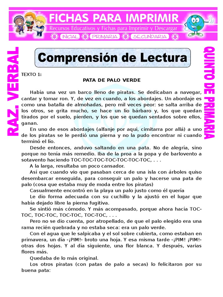 Lecturas y Comprensión para Quinto Grado | PDF | Piratería | Naturaleza