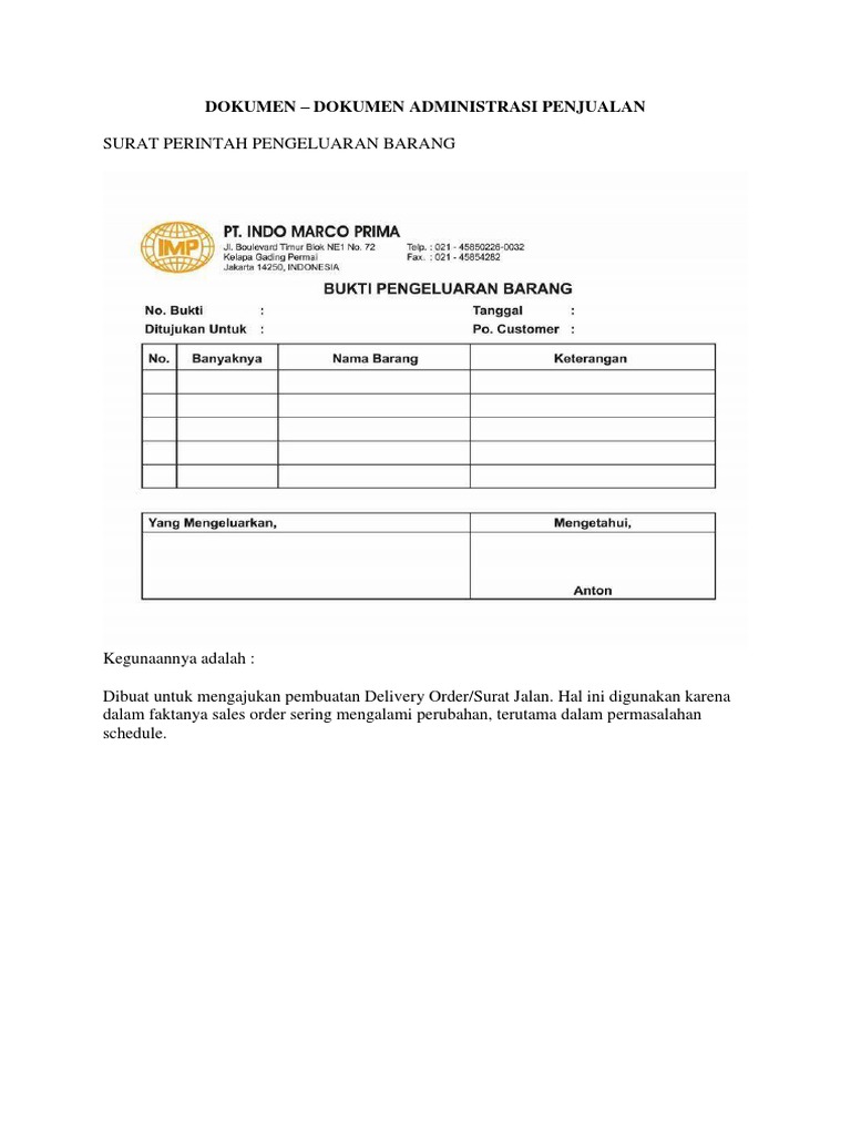 Surat Perintah Pengeluaran Barang: Dokumen - Dokumen Administrasi ...