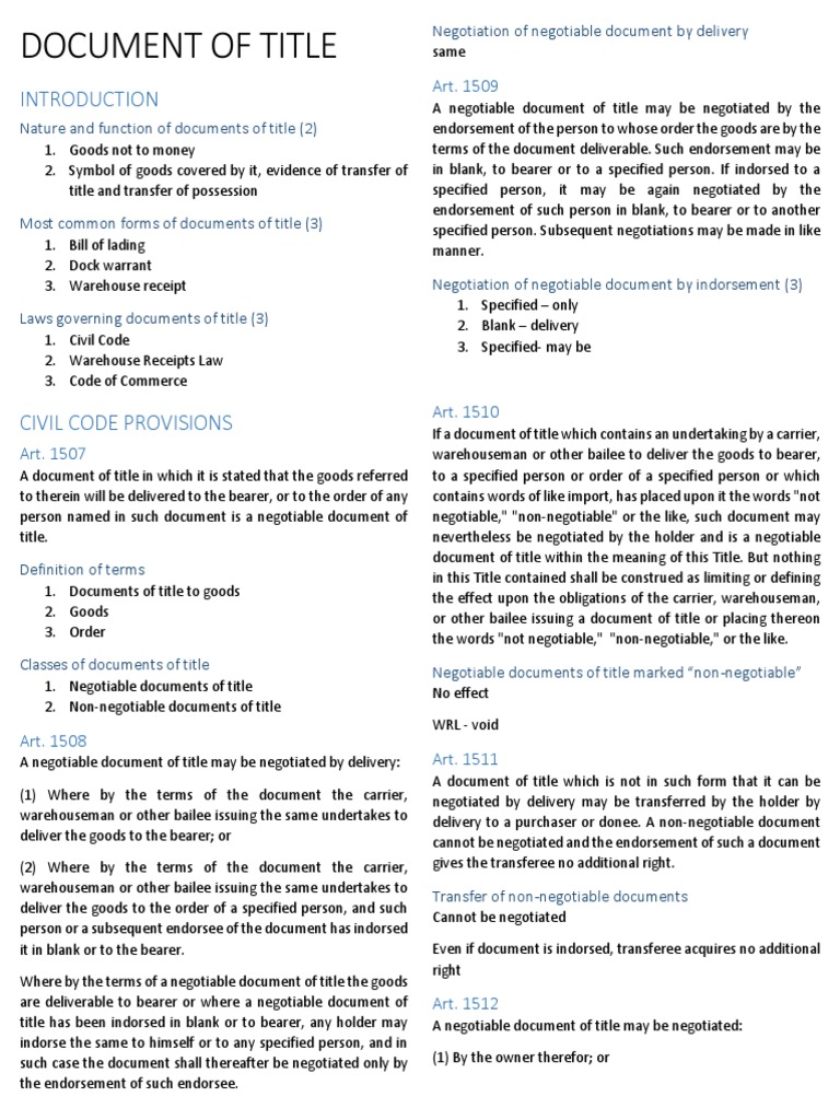 Document of Title | PDF | Common Law | Private Law