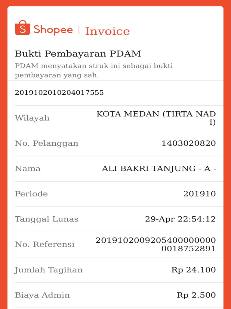 Invoice: Bukti Pembayaran PDAM | PDF