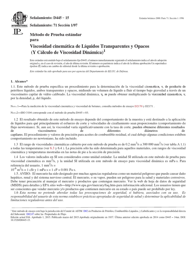 Norma Astm D 445 | PDF | Líquidos | Calibración