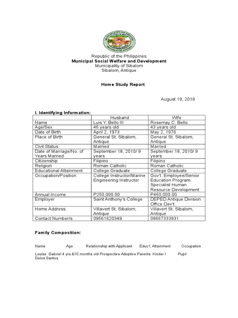 Home Study Report Provides Insight into Luis and Rosemay Bello's ...