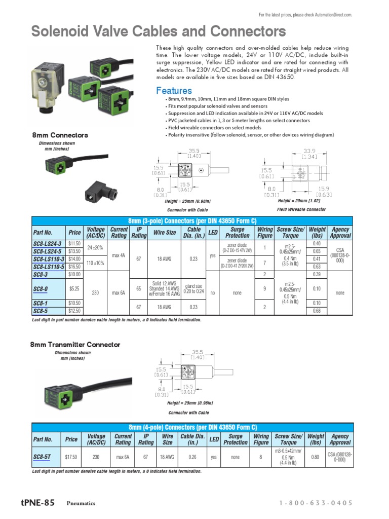 Solenoid Valve Cables and Connectors: Features | PDF | Electrical ...