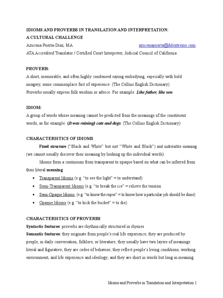 Translating Idioms and Proverbs: A Guide | PDF | Idiom | Semantics
