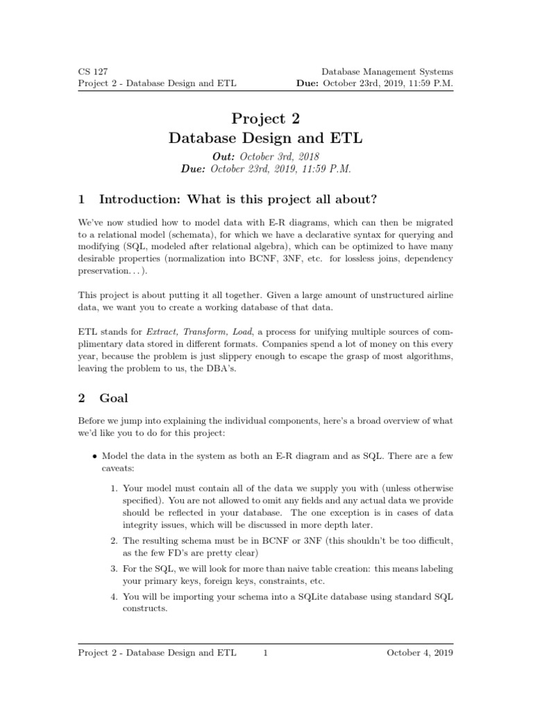 Project 2 Database Design and ETL: 1 Introduction: What Is This Project All About? | PDF ...
