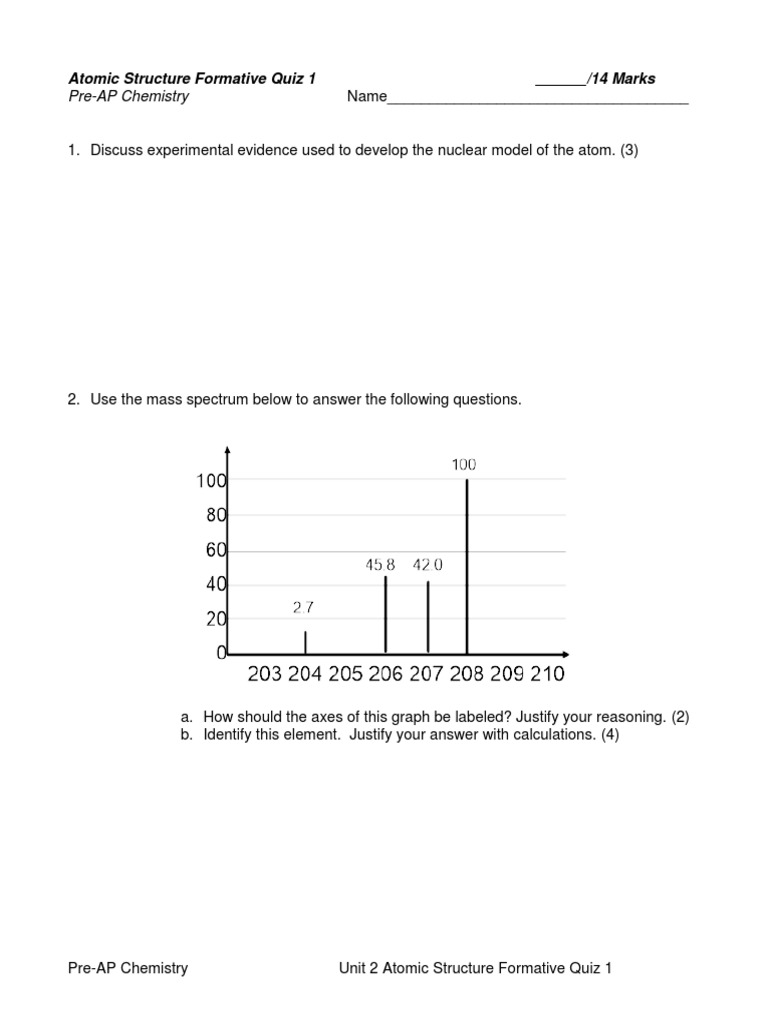 Unit 2 Atomic Structure Formative Quiz 1 | PDF | Isotope | Atoms