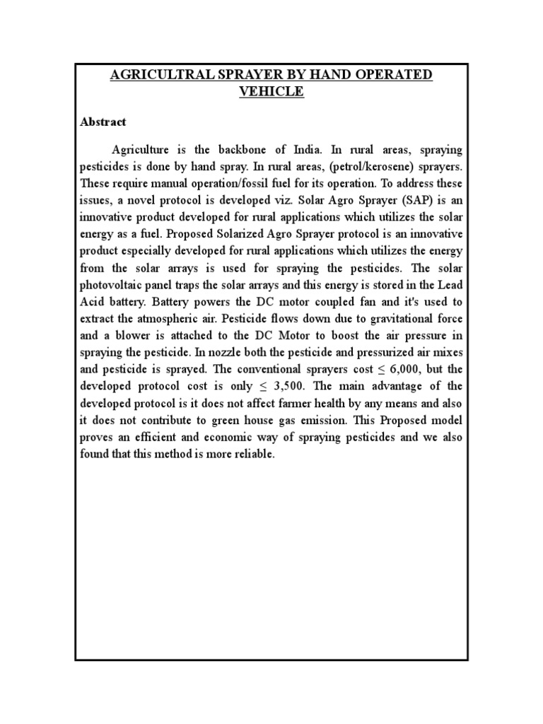 Agricultral Sprayer by Hand Operated Vehicle | PDF