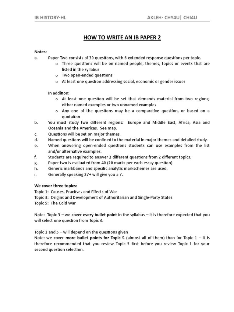 How To Write An Ib Paper 2: Ib History-Hl Akleh-Chy4U - Chi4U | PDF ...