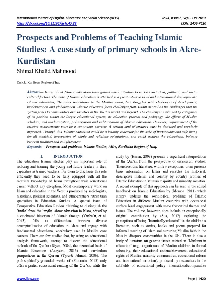 Prospects and Problems of Teaching Islamic Studies: A Case Study of ...