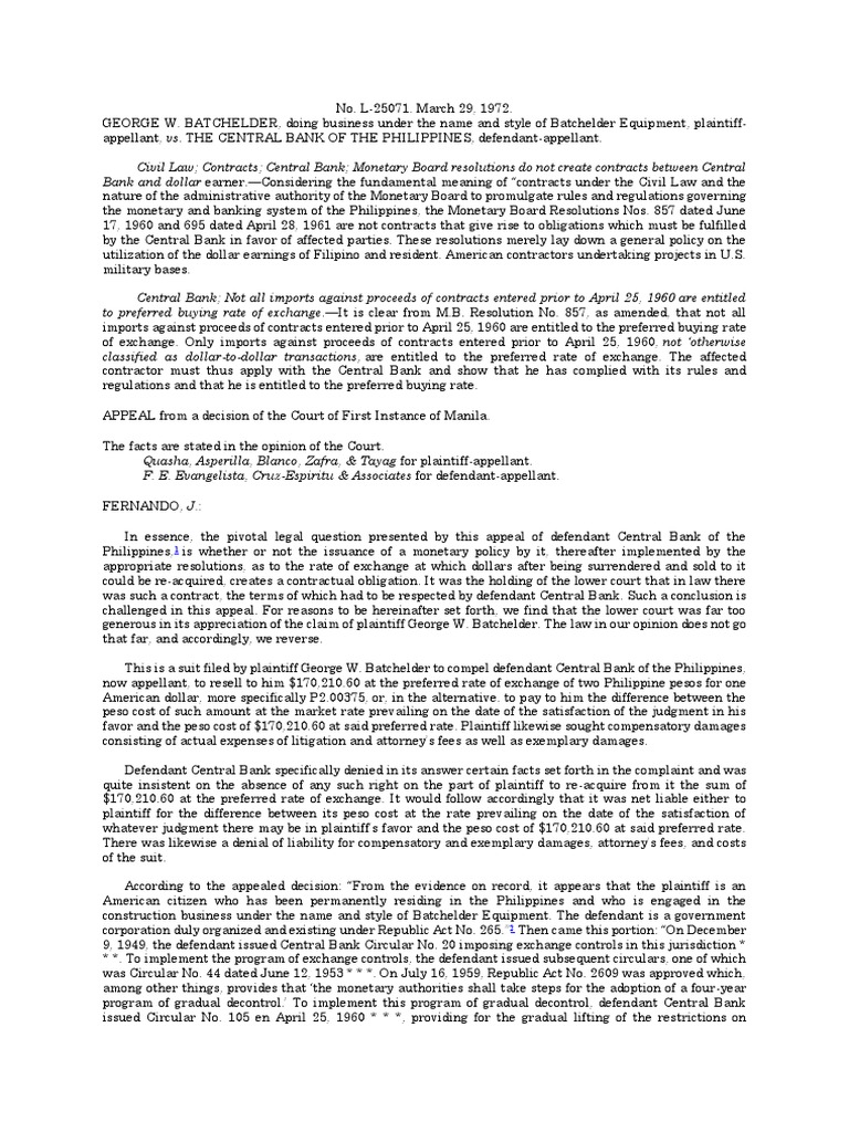 BATCHELDER v. THE CENTRAL BANK OF THE PHILIPPINES | PDF | Central Banks ...