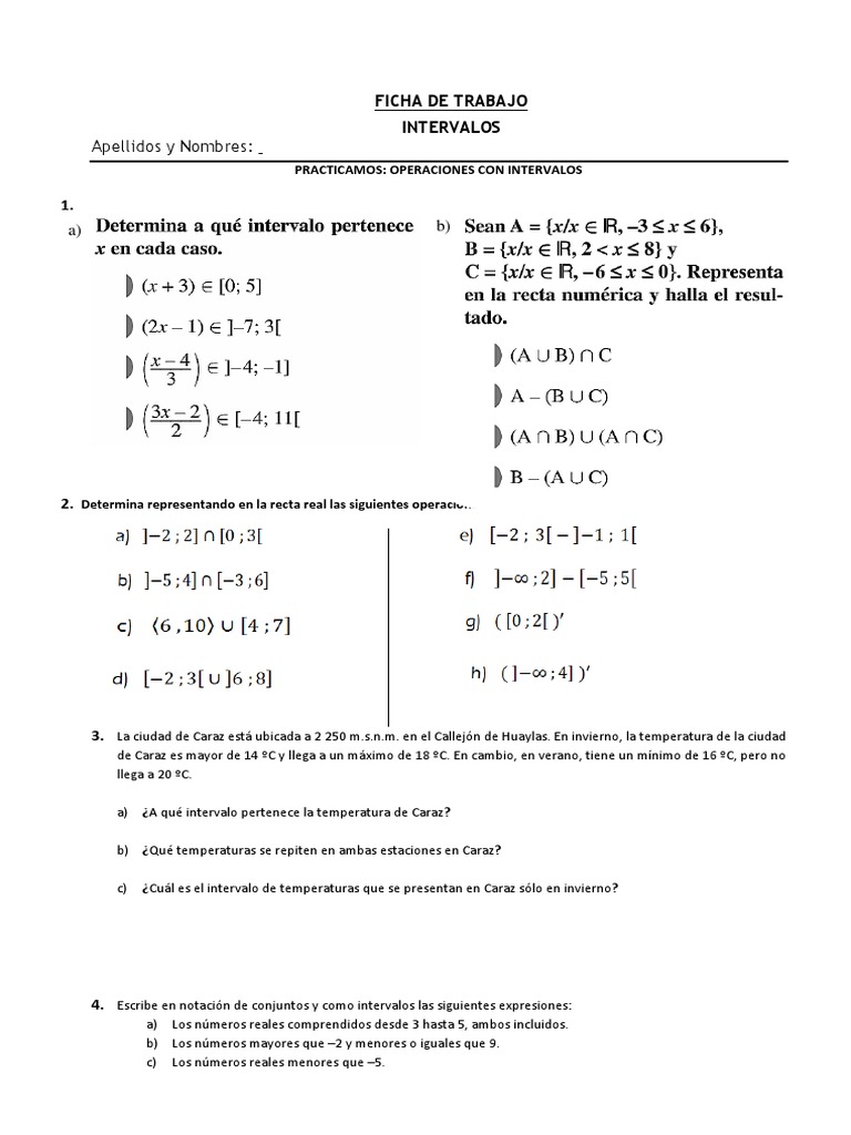 Ficha de Trabajo Intervalos | PDF | Intervalo (Matemáticas) | Análisis real