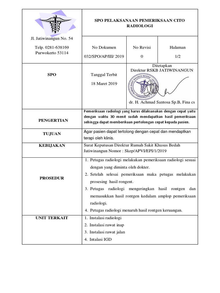 Spo Pemeriksaan Cito Radiologi | PDF