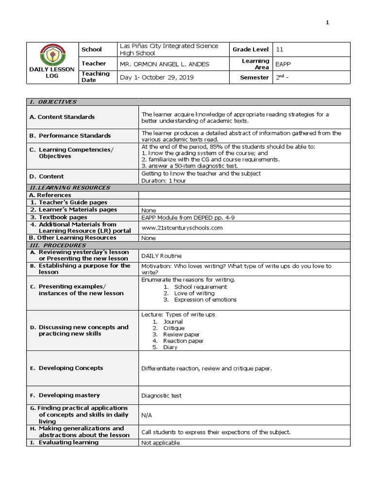 Day 1 EAPP 2019-2020 | PDF | Learning | Teachers