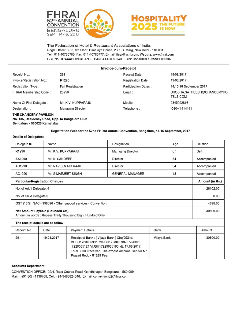 The Federation of Hotel & Restaurant Associations of India,: Invoice ...