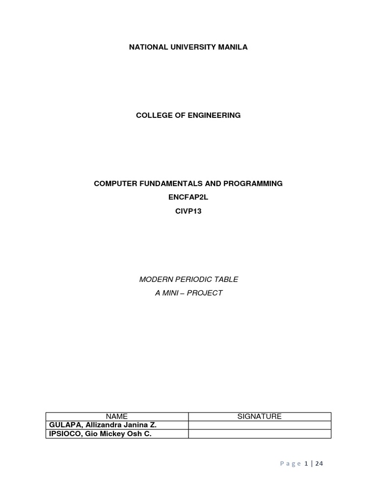 Mini Project Prog | PDF | Chemical Elements | Periodic Table