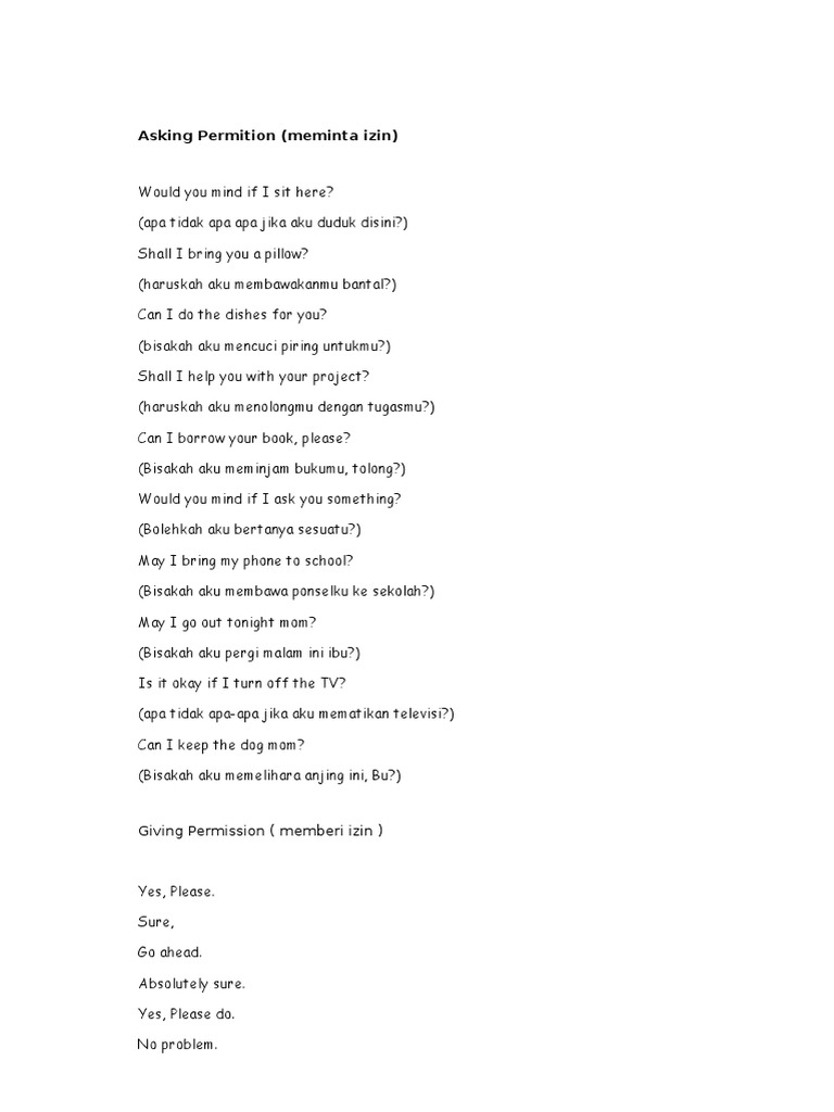 Contoh Dialog Meminta dan Memberi Izin | PDF