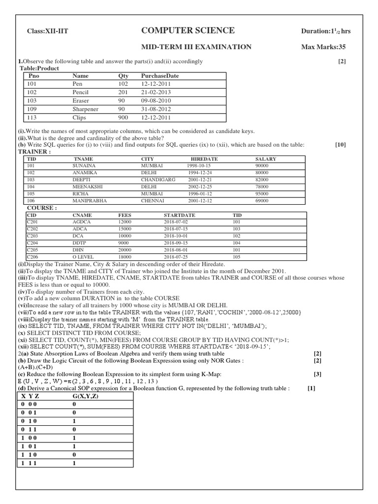 Computer Science: Mid-Term Iii Examination | PDF | Matrix (Mathematics) | Subroutine
