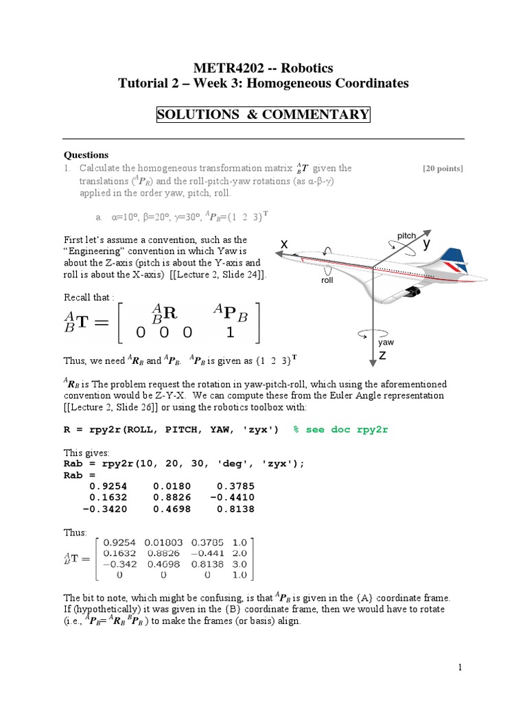 METR4202 - Robotics Tutorial 2 - Week 3: Homogeneous Coordinates ...