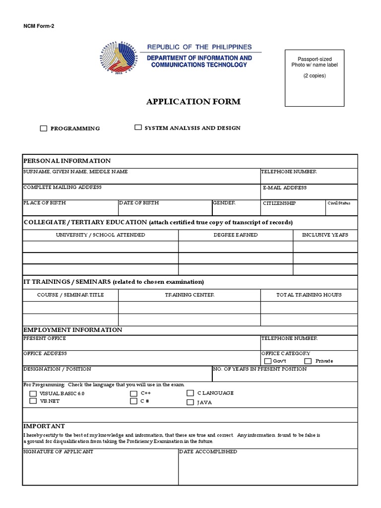 NCM Form-2 Application for Proficiency Exam | PDF