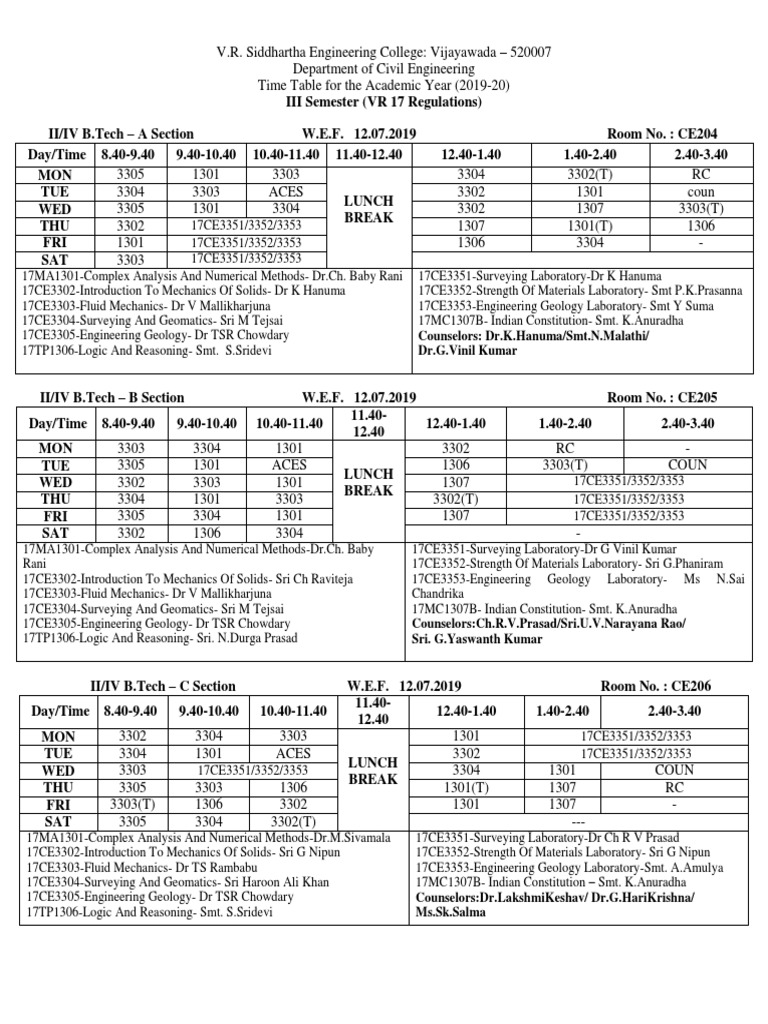 3rd Semester Consolidated Time Table 2019-20 (1) - 8.7.2019 | PDF ...