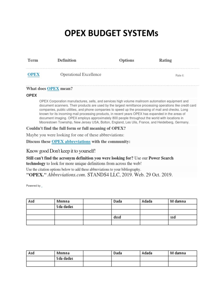 BUDGET Opex System | PDF