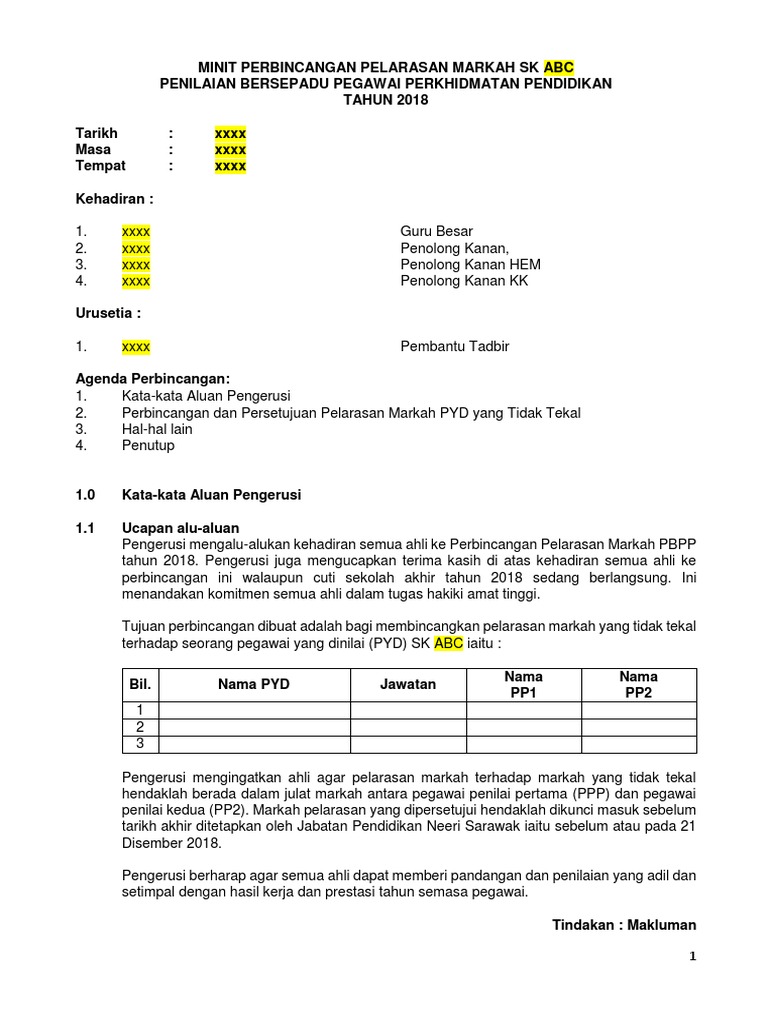 Minit Mesyuarat Pelarasan PBPPP 2018 | PDF Minit Mesyuarat Pelarasan PBPPP 2018 | PDF