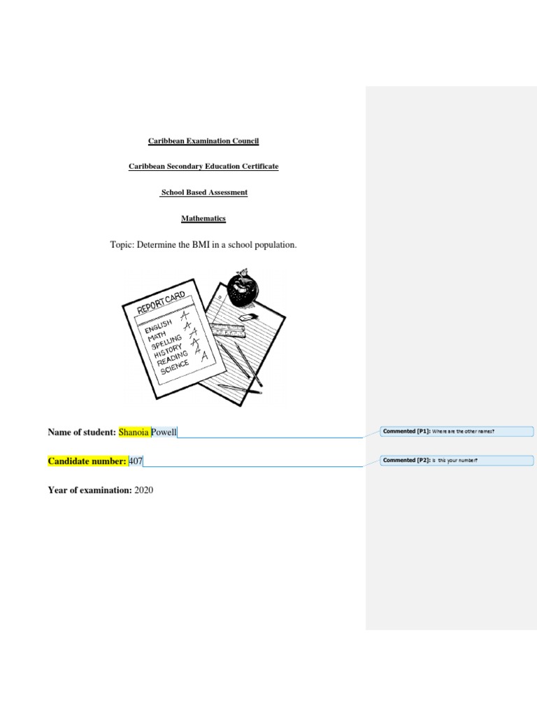 My Maths Sba Reviewed | PDF | Overweight | Body Mass Index