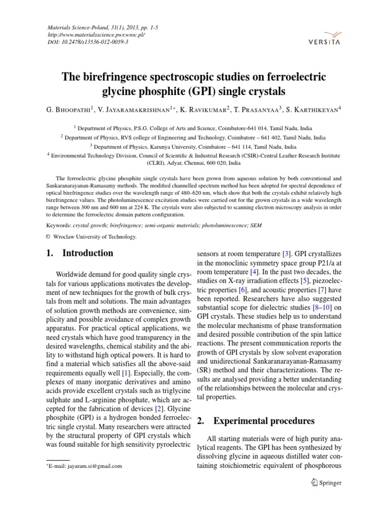The Birefringence Spectroscopic Studies On Ferroelectric Glycine ...