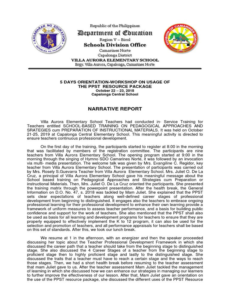 INSET Narrative Report | PDF | Teaching | Education Theory