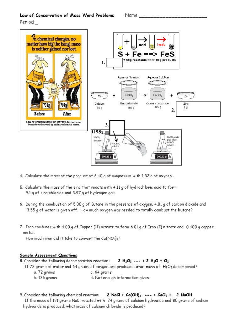 Law Of Conservation Of Mass Worksheet Conservation Of Mass Experiments