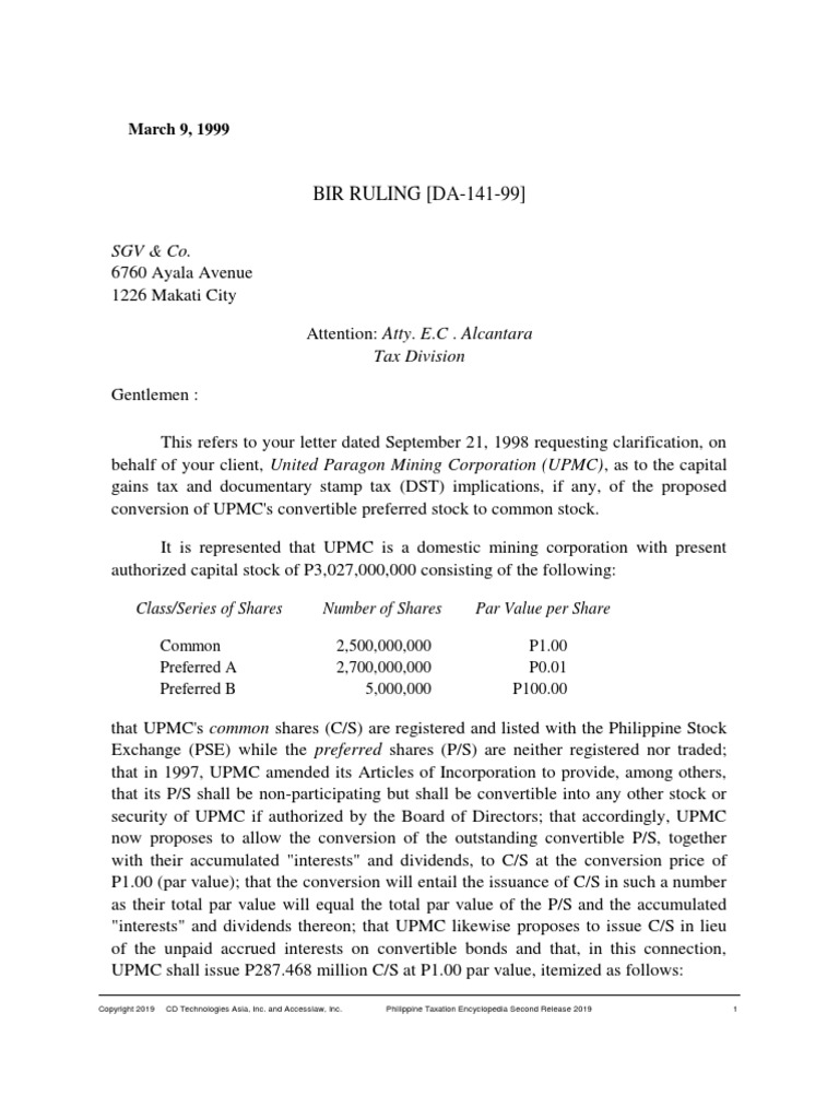 Bir Ruling Da 141 99 | PDF | Preferred Stock | Stocks