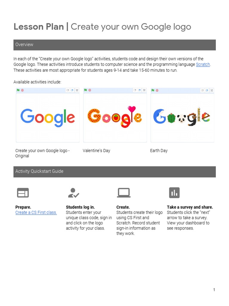 Create Your Own Google Logo - Lesson Plan | PDF | Scratch (Programming ...