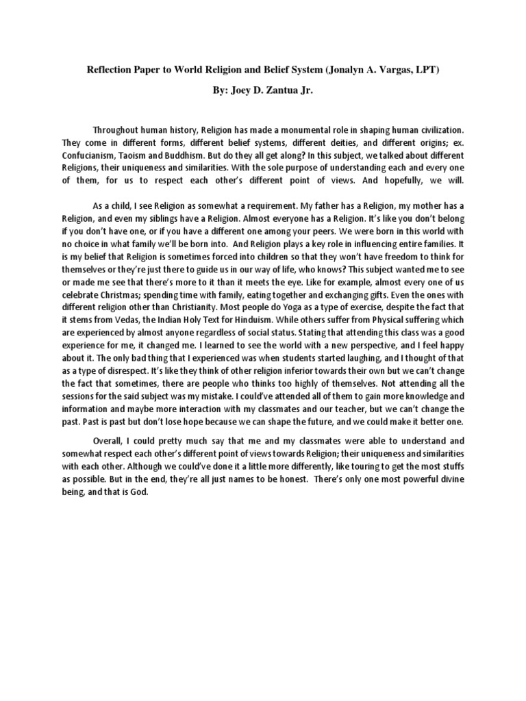 Reflection on World Religions | PDF | Religious Faiths | Religious ...