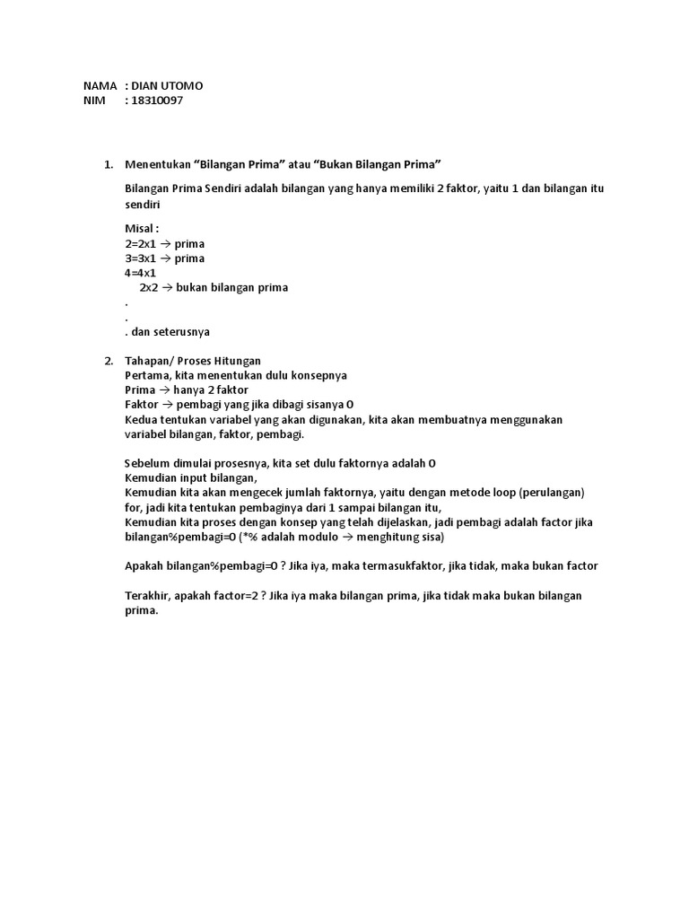 Flowchart Bilangan Prima Bukan Bilangan Prima Pdf