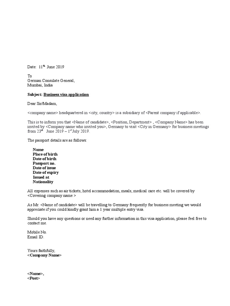 Covering Letter Germany BusinessVisa | PDF