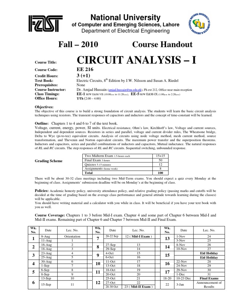 Circuit Analysis I Course Overview | PDF | Electrical Network | Series ...