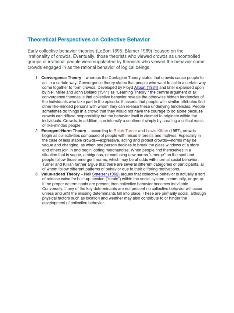 Theoretical Perspectives On Collective Behavior | PDF | Deviance ...