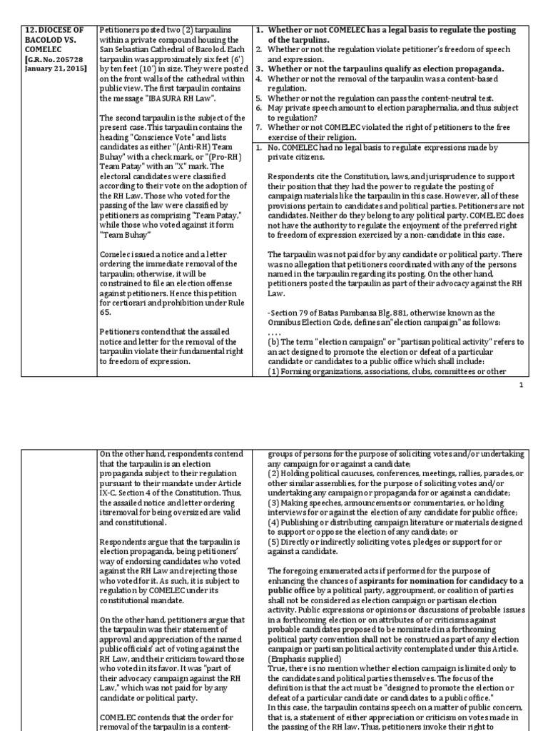 Election Law Digests | PDF | Freedom Of Speech | Prior Restraint
