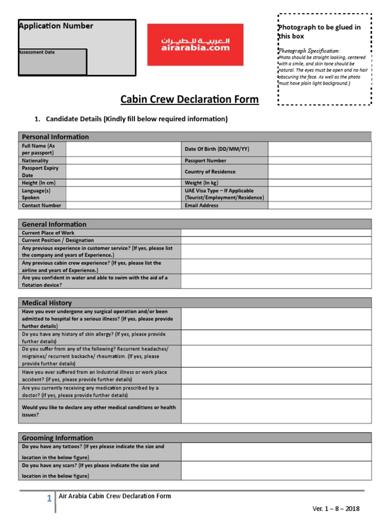 Cabin Crew Declaration Form Ver 1 | PDF | Government Information ...