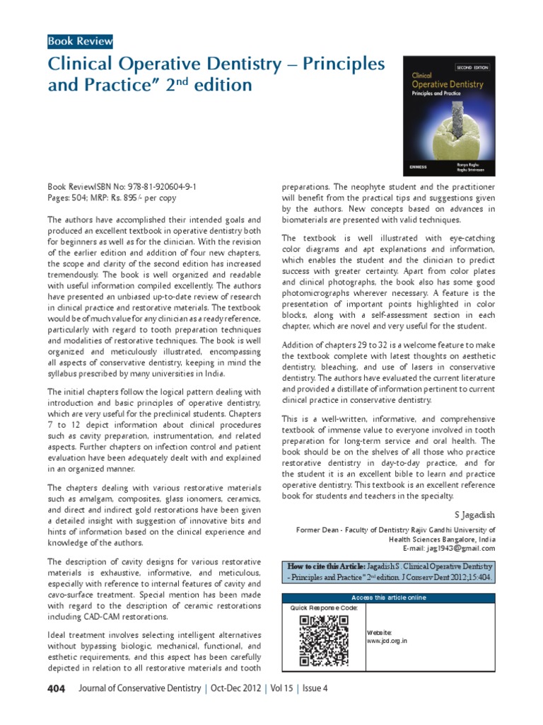 Clinical Operative Dentistry - Principles and Practice" 2 Edition | PDF ...