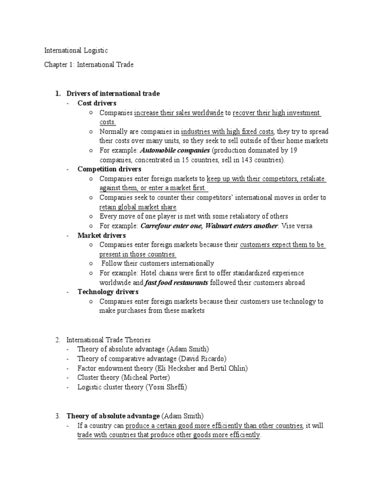Drivers of International Trade | PDF | Comparative Advantage | Litre