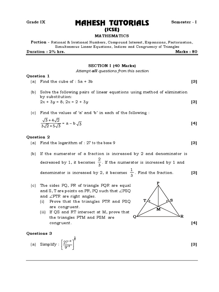 Mahesh Tutorials: (ICSE) | Download Free PDF | Fraction (Mathematics ...