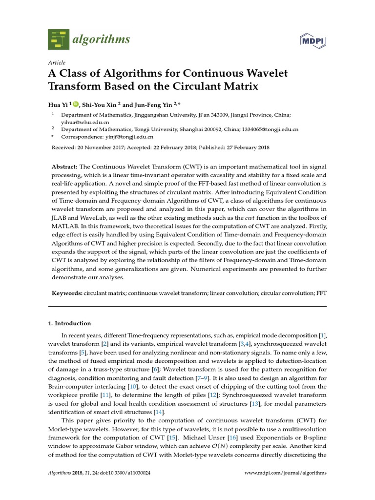 A Class Of Algorithms For Continuous Wavelet Transform Based On The