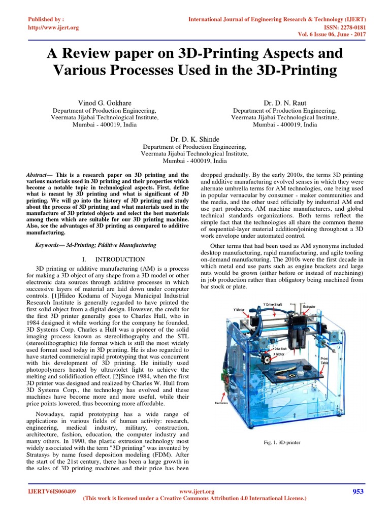 A Review Paper On 3d Printing Aspects and Various Processes Used in The ...