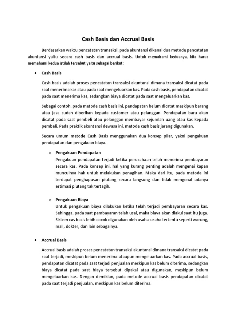 Metode Pencatatan Keuangan Cash Basis Dan Accrual Basis | PDF