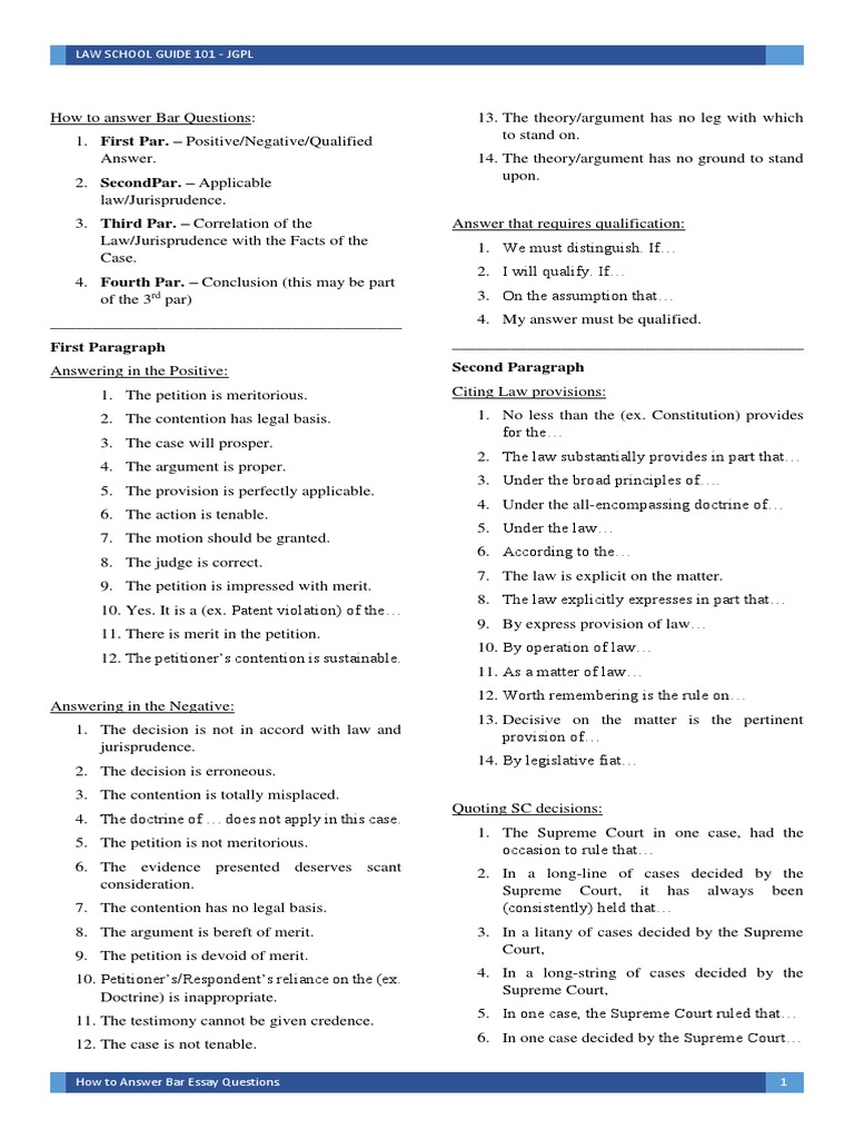 First Paragraph Second Paragraph: Law School Guide 101 - JGPL | PDF ...