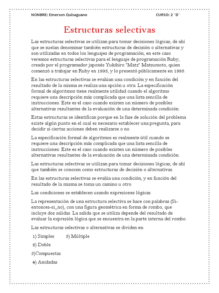 Estructuras Selectivas | PDF | Ruby (lenguaje de programación ...