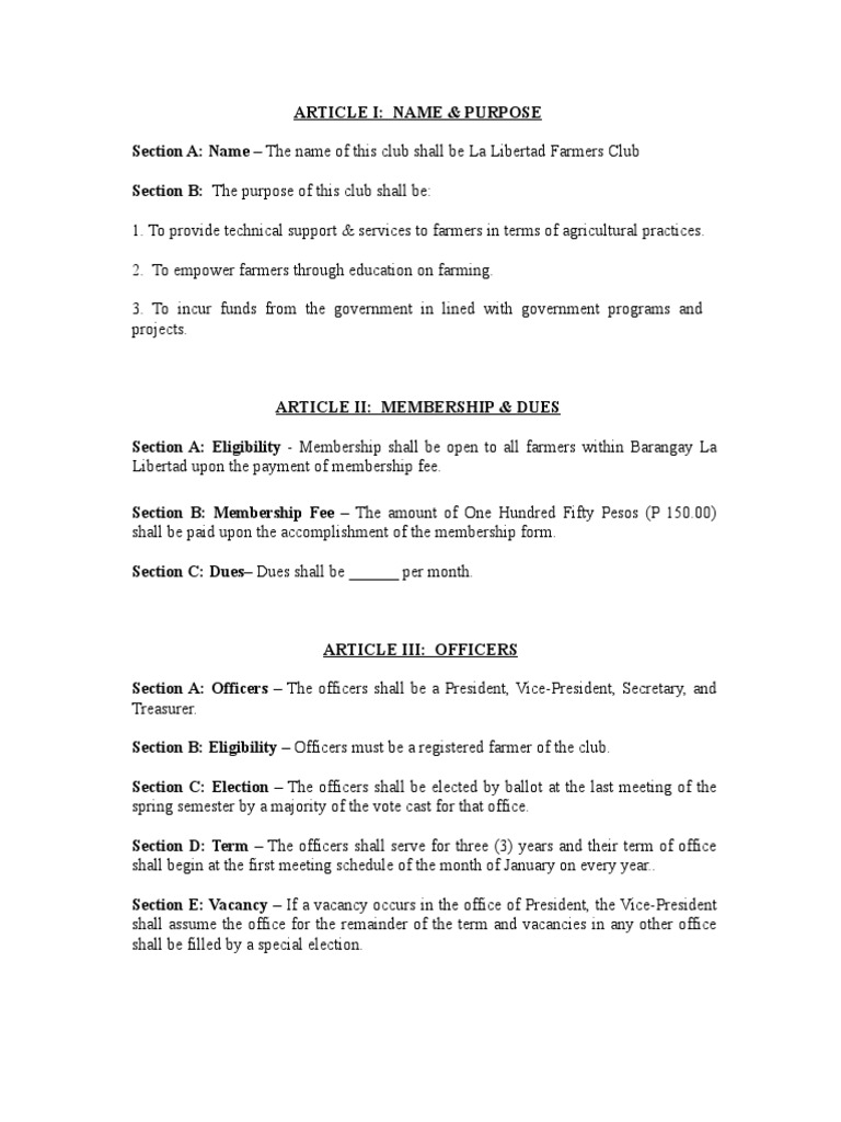 Sample Club Constitution and Bylaws Guidelines | PDF | Committee ...