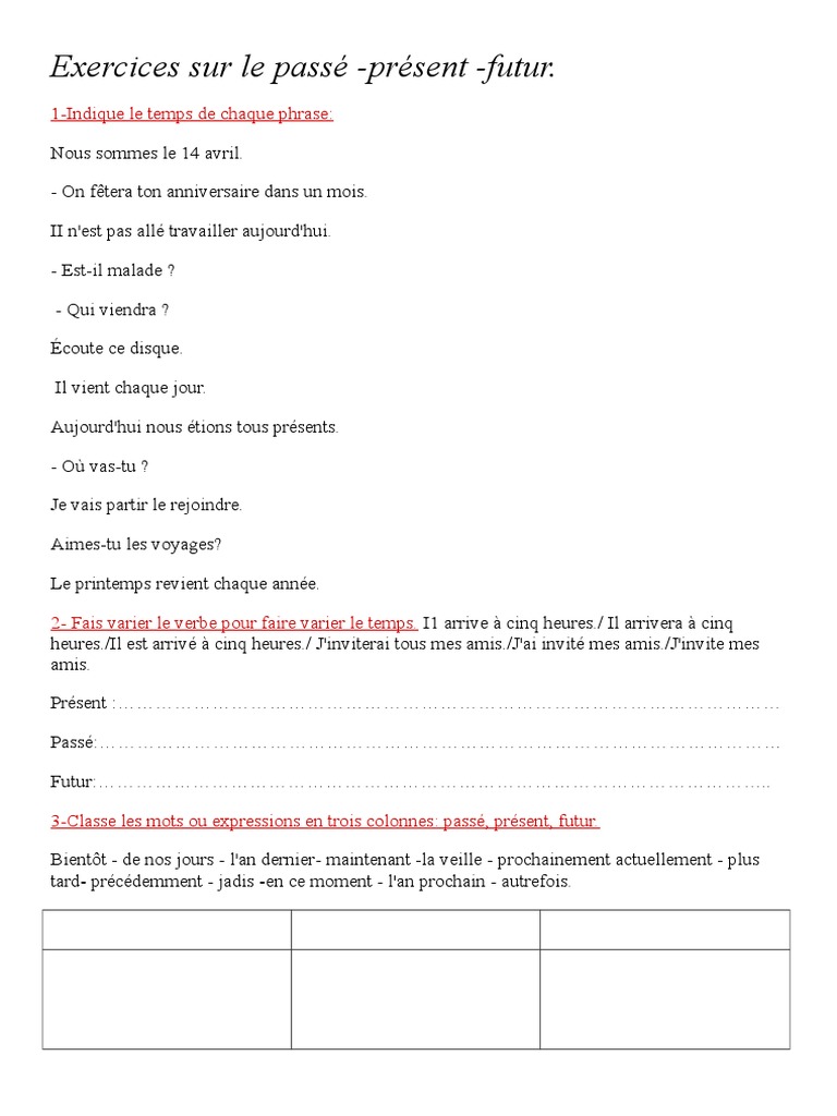 Exercices de conjugaison : temps et verbes | PDF | Verbe | Nombre ...