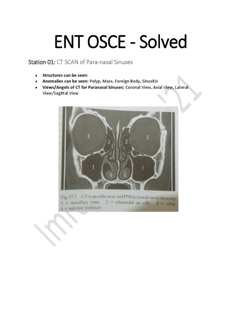 ENT OSCE - Solved: Stations on Ear, Nose and Throat Examinations | PDF ...